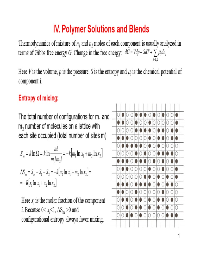 IV. Polymer Solutions and Blends: Entropy of Mixing | PDF