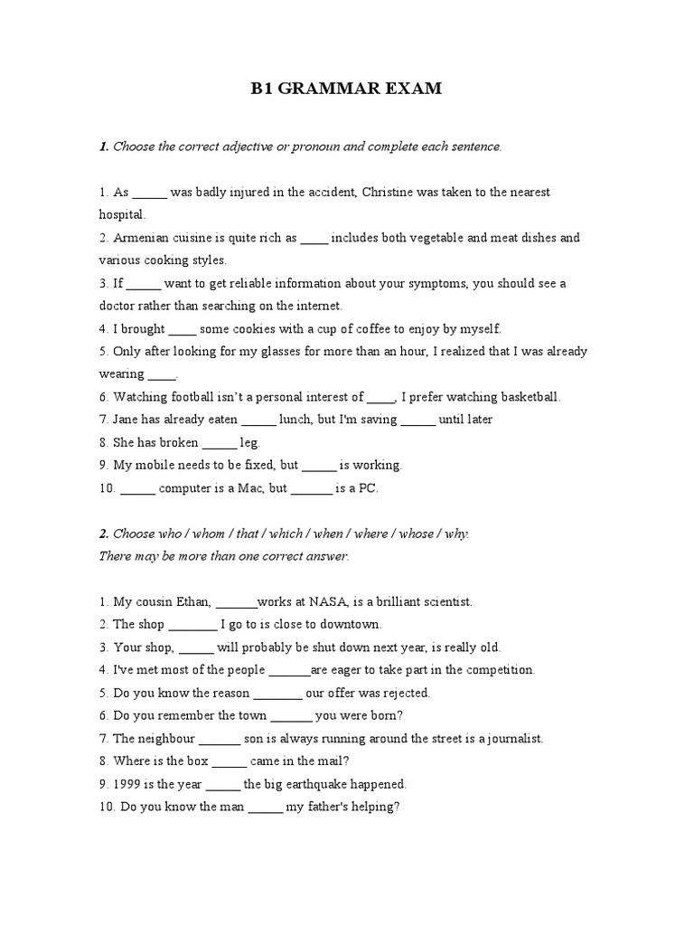 B1.2 Grammar Exam | PDF | Language Arts & Discipline