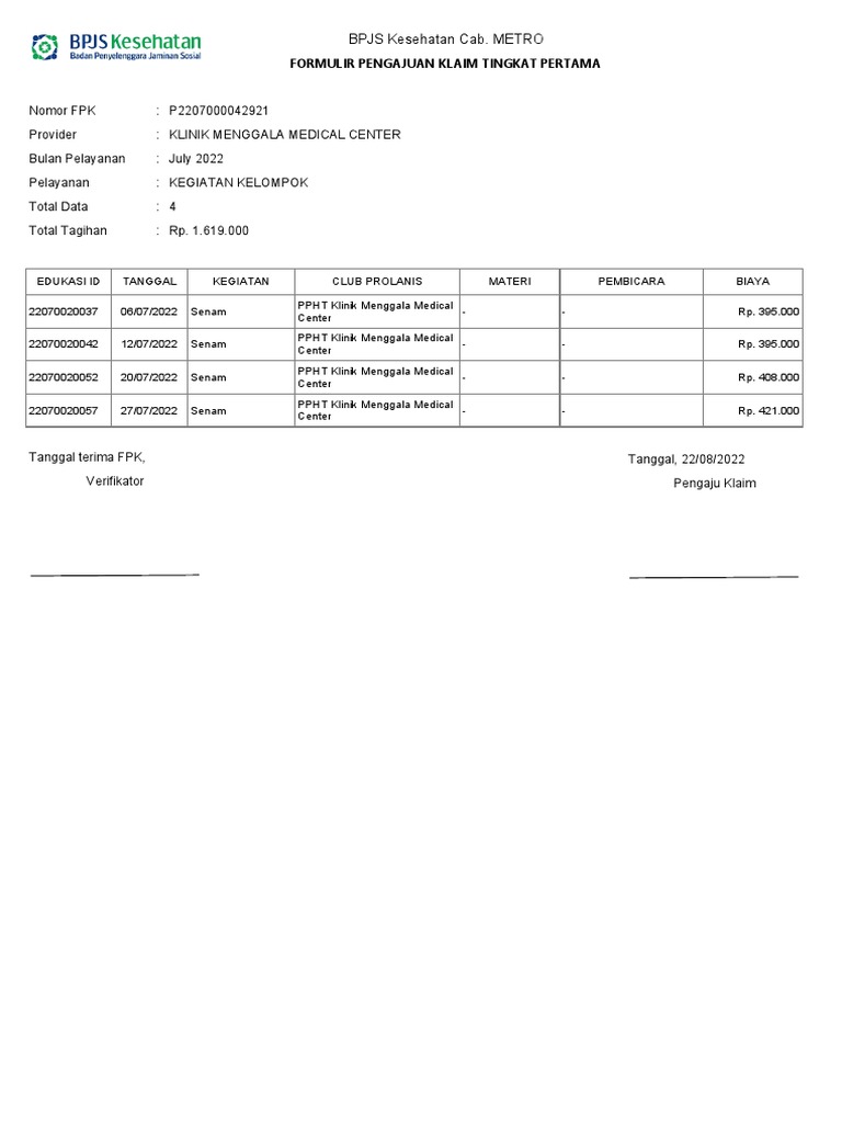 BPJS Kesehatan Cab. METRO | PDF | Pengelolaan Keuangan & Uang