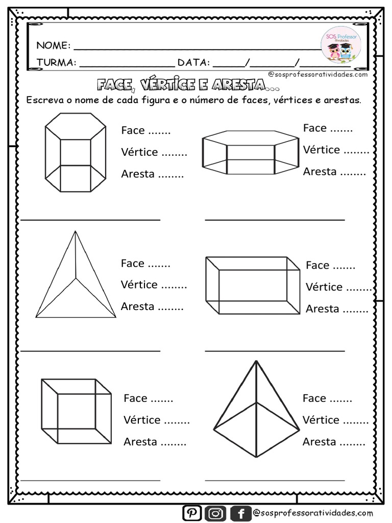 Face Vertice e Aresta@sosprofessoratividades | PDF