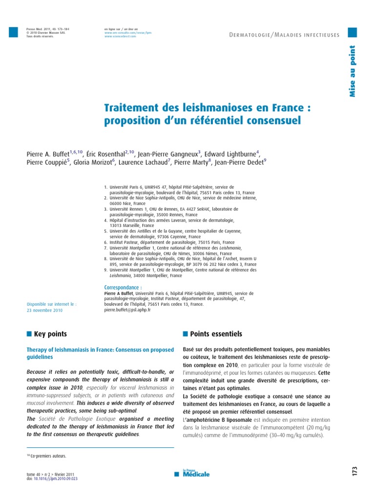 Traitement Des Leishmanioses en France - Proposition D'un Référentiel ...