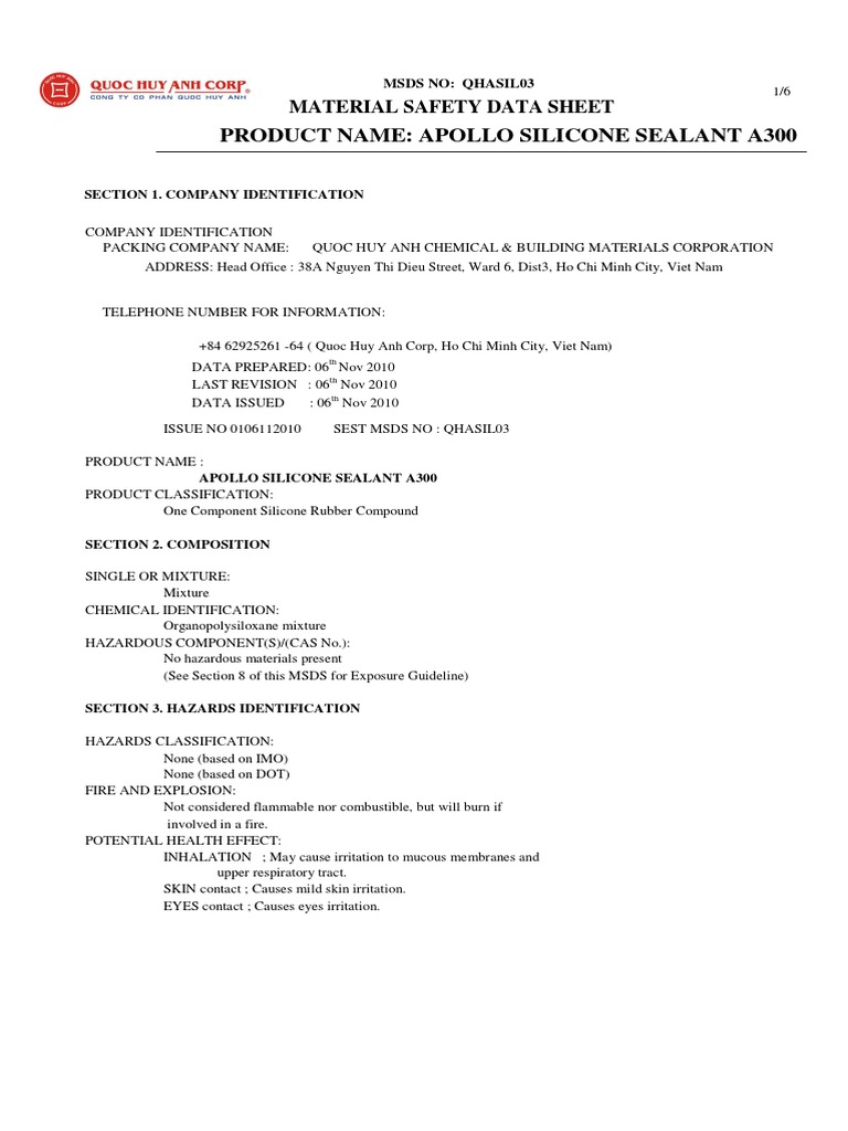 MSDS Apollo A300 | PDF