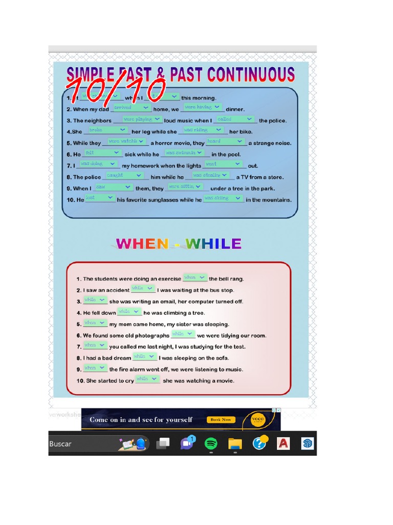 Past Simple and Continuous - When - While | PDF