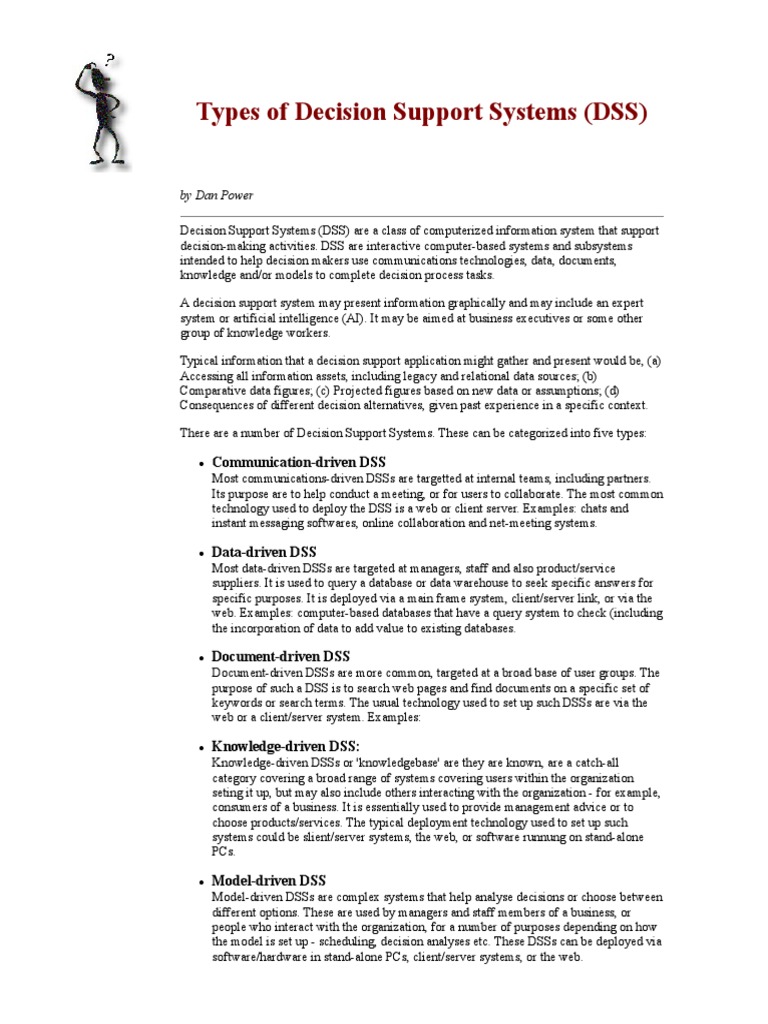 Types of Decision Support Systems (DSS) | PDF | Decision Support System ...