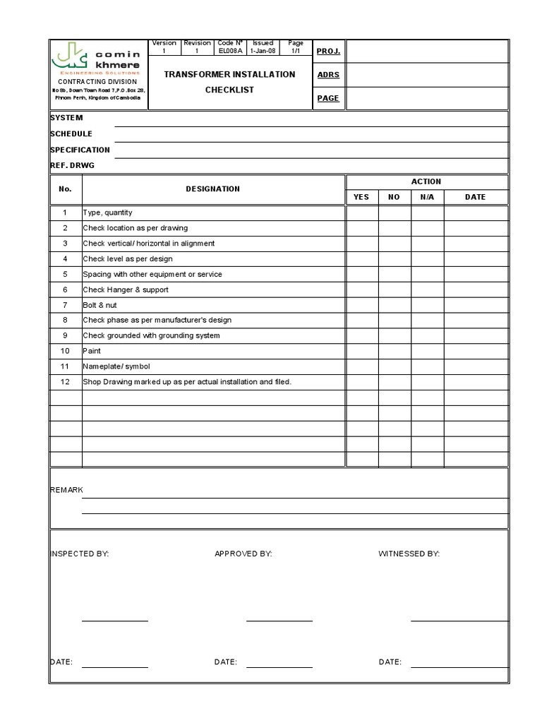 Transformer Installation Checklist | Download Free PDF | Transformer ...
