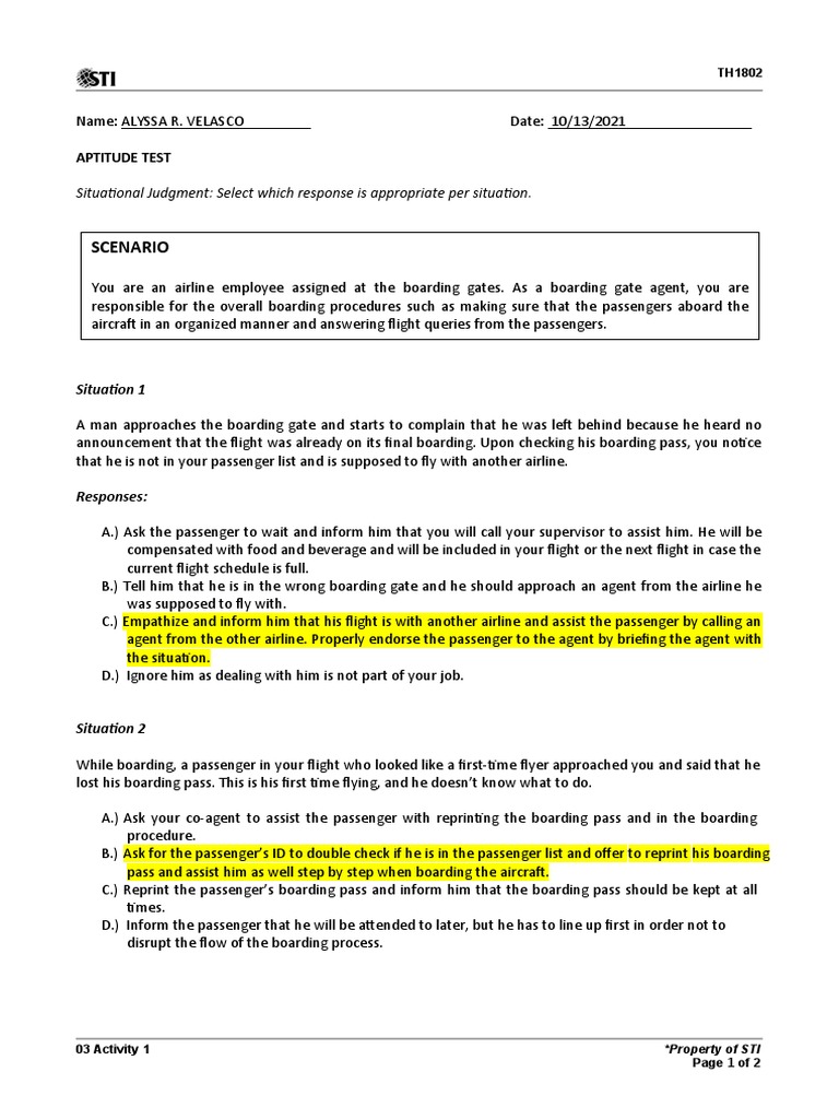 ALYSSA VELASCO - 03 - Activity - 1 | PDF | Aviation | Transport