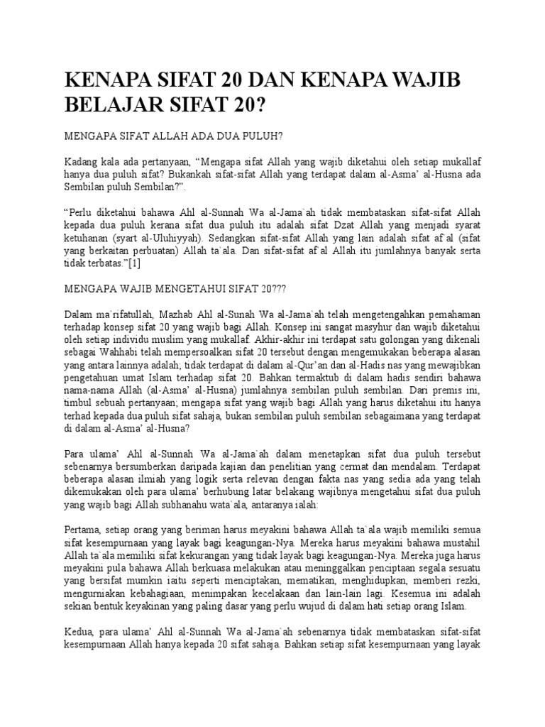 Pentingnya Memahami Sifat 20 Allah | PDF