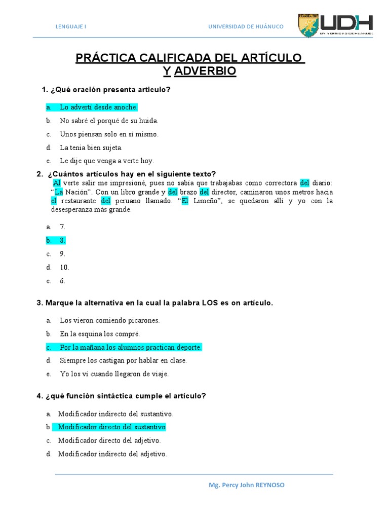 LENGUAJE I El Articulo y El Adverbio | PDF | Adverbio | Morfología