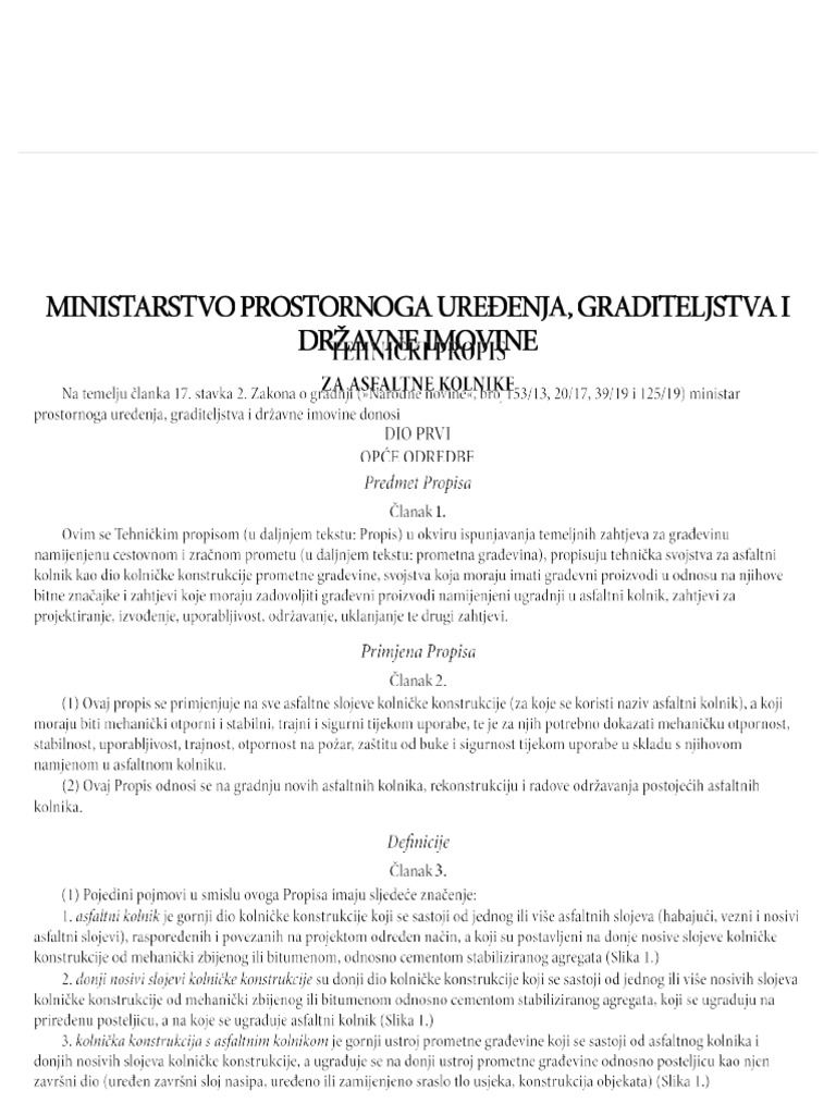 Hrvatska 2021 Tehnički Propis Za Asfaltne Kolnike | PDF