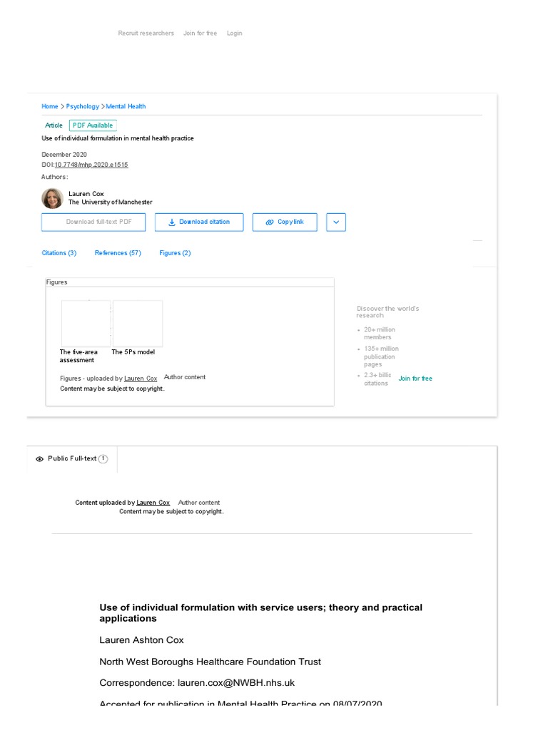 Individual FORMULATION in Mental Health Practice | PDF | Cognitive ...