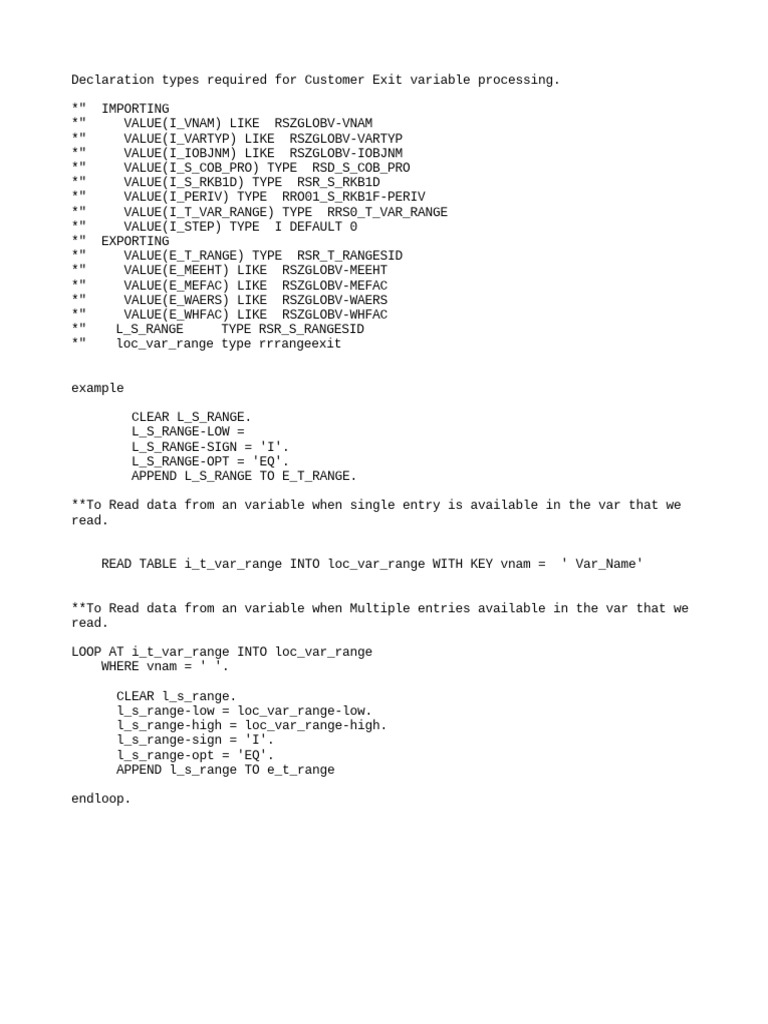 Customer Exit Variable Declaration Pdf Teaching Methods And Materials