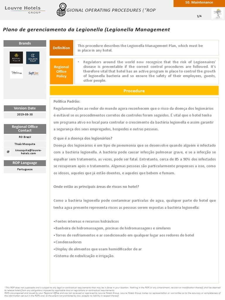 Plano de Gerenciamento Da Legionella (Legionella Management Plan) | PDF ...