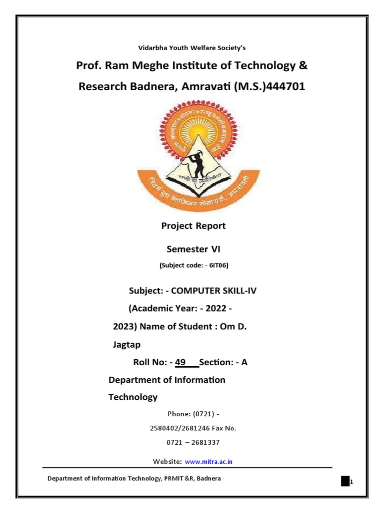 Prof. Ram Meghe Institute of Technology & Research Badnera, Amravati (M ...
