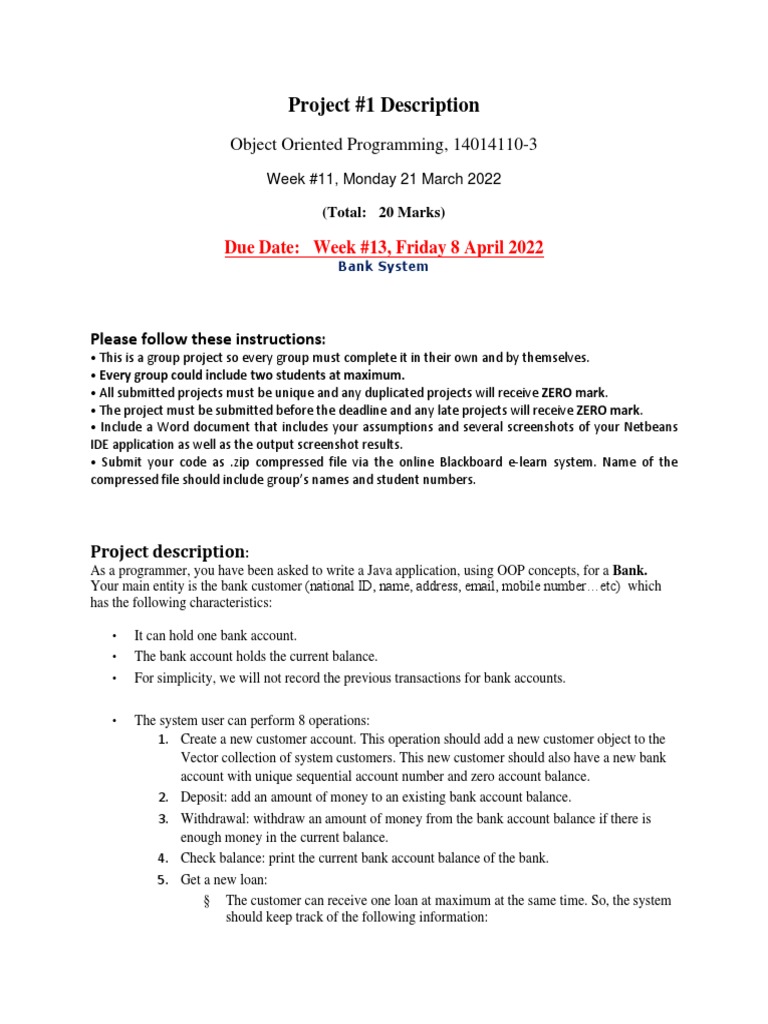 Project1 - Descrription - Group Project | Download Free PDF | Class (Computer Programming ...
