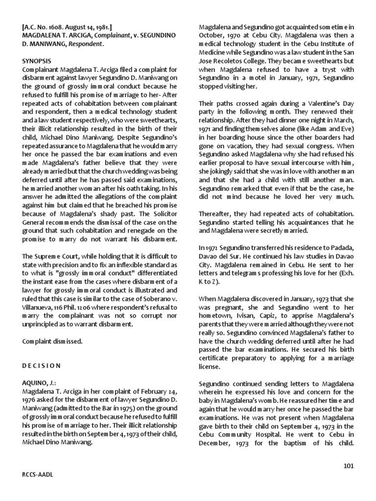 ETHICS SET 2 Arciga vs. Maniwang | PDF