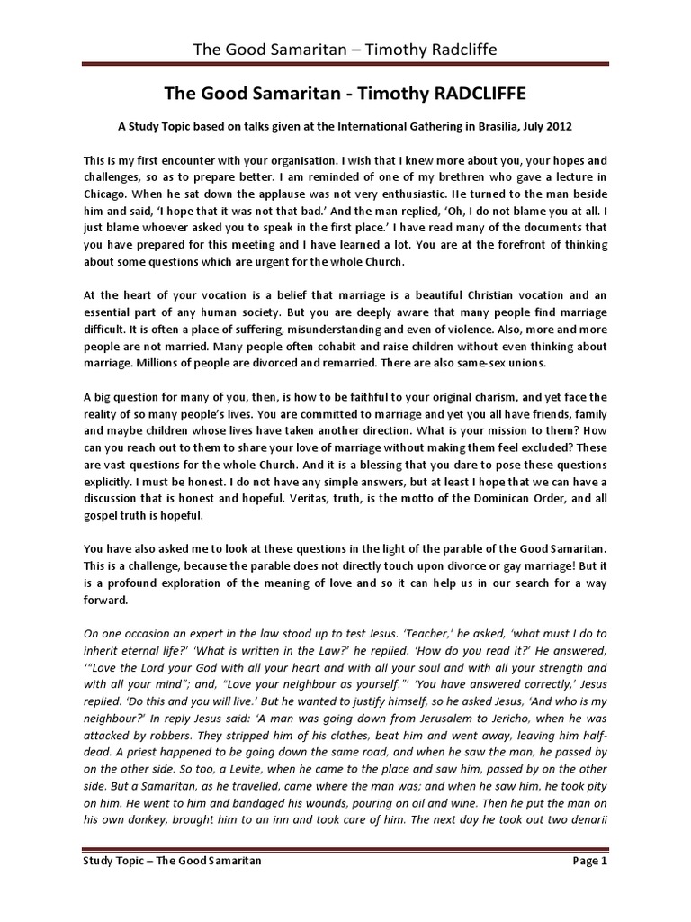 2012-The-Good-Samaritan-Study-Topic-Timothy-Radcliffe | PDF | Jesus