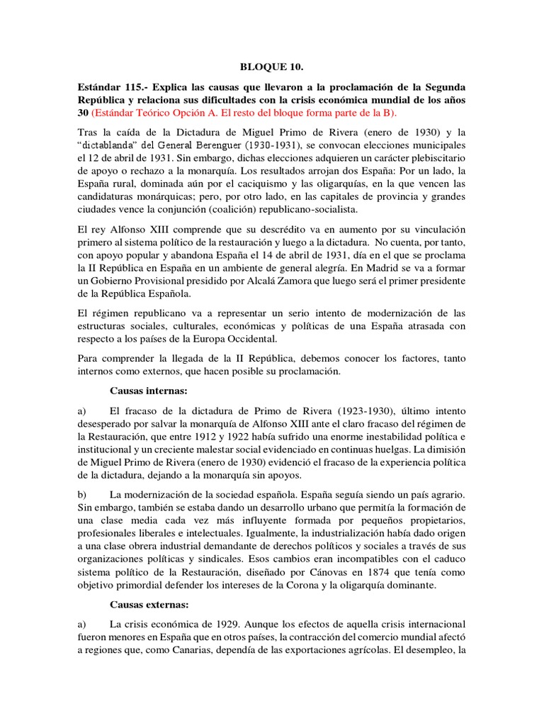 Causas Y Reformas De La Segunda República Pdf Guerra Civil Española