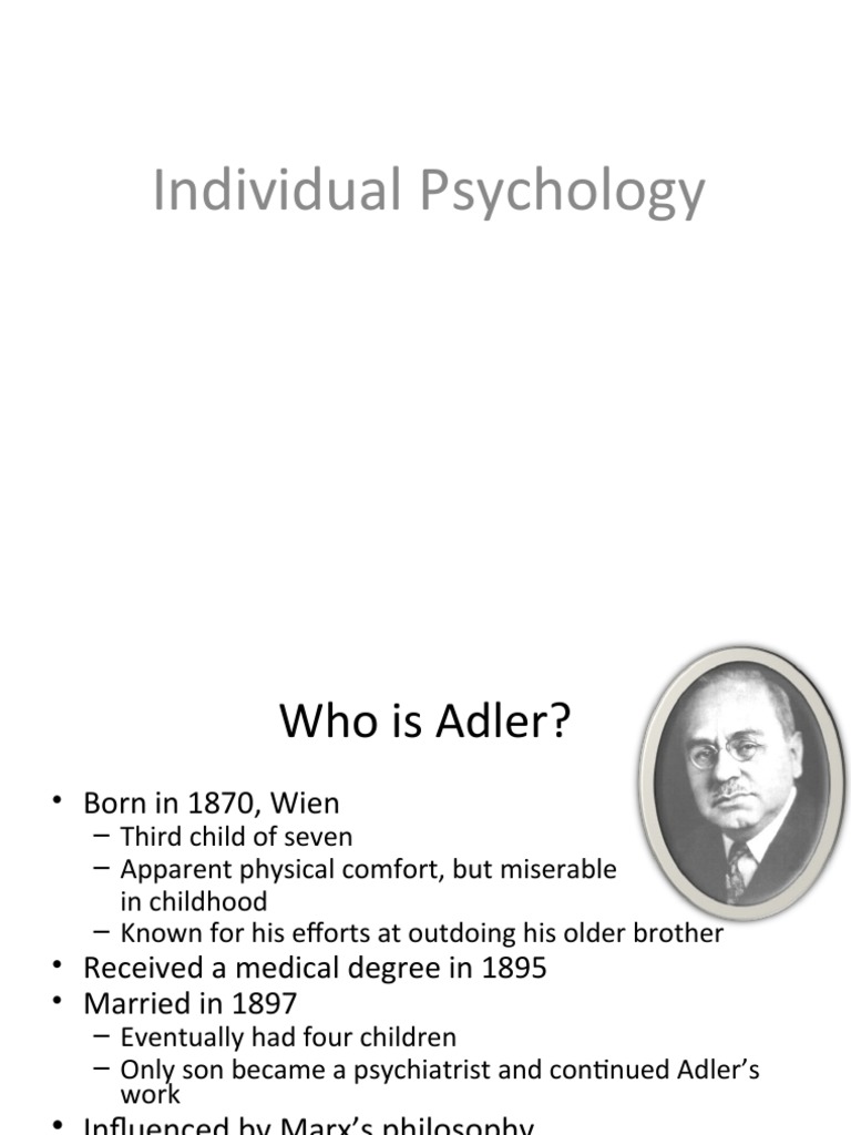 Adler's Individual Psychology Overview | PDF | Psychological Theories ...