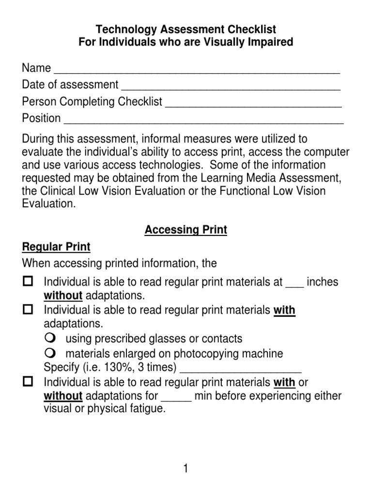Tech Assessment Checklist | PDF