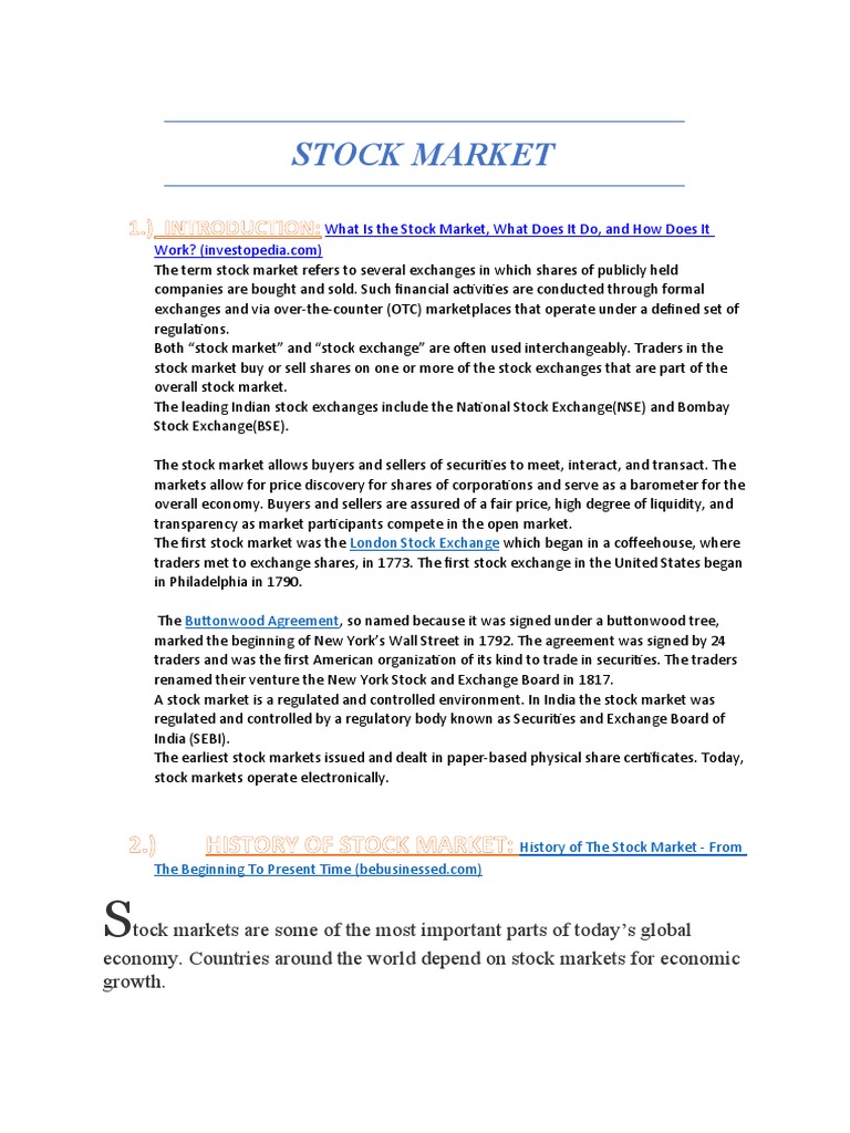 Stock Market | PDF | Stock Exchange | Economies