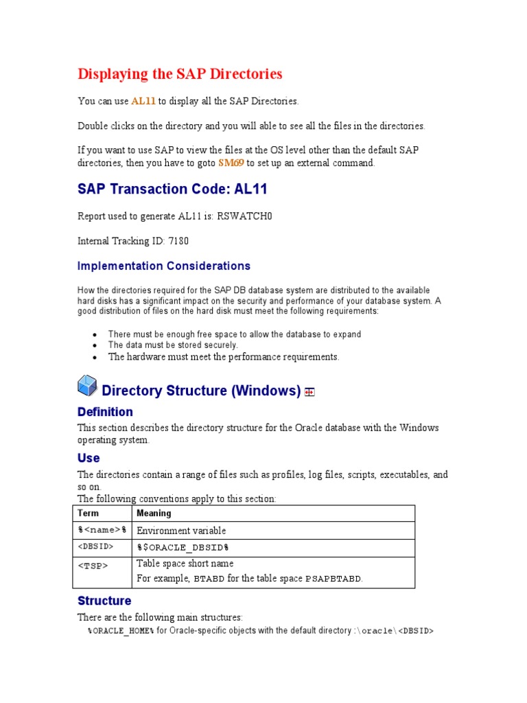 Displaying The SAP Directories | PDF | Server (Computing) | Databases