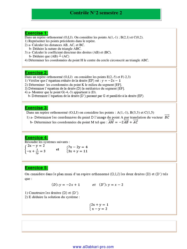 Contrôle N°2 Math 3AC Semestre 2 | PDF