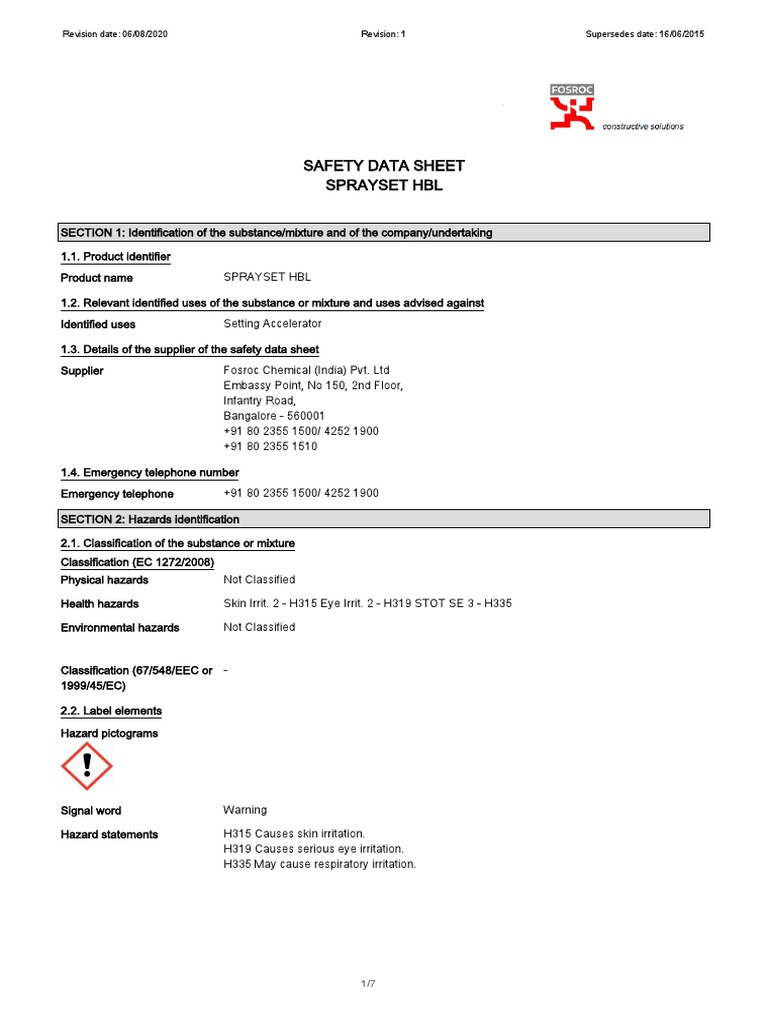 SDS SPRAYSET HBL India | PDF | Dangerous Goods | Workplace