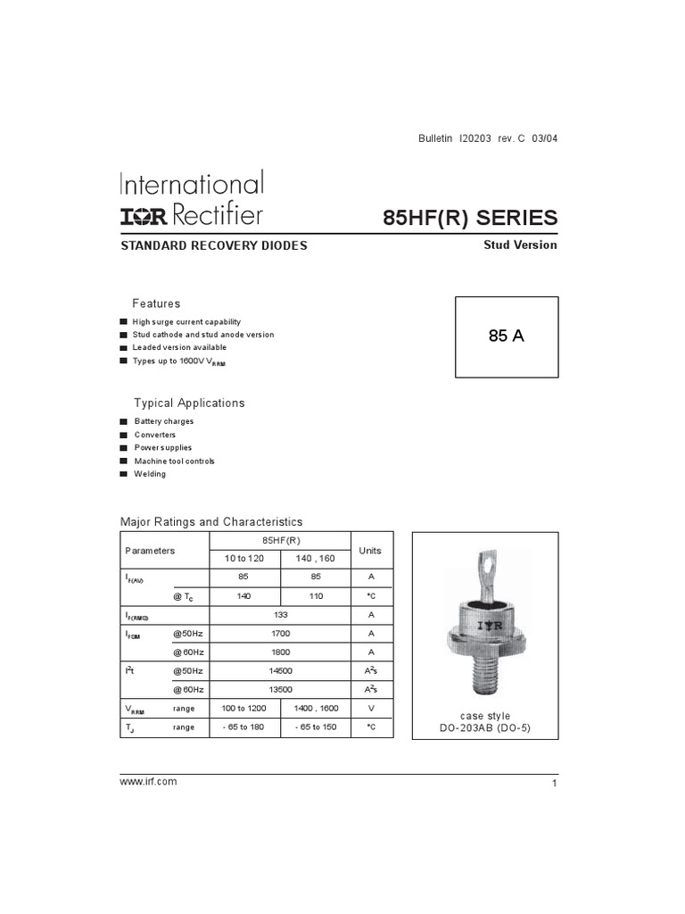 85Hf (R) Series: Standard Recovery Diodes Stud Version | PDF | Diode ...