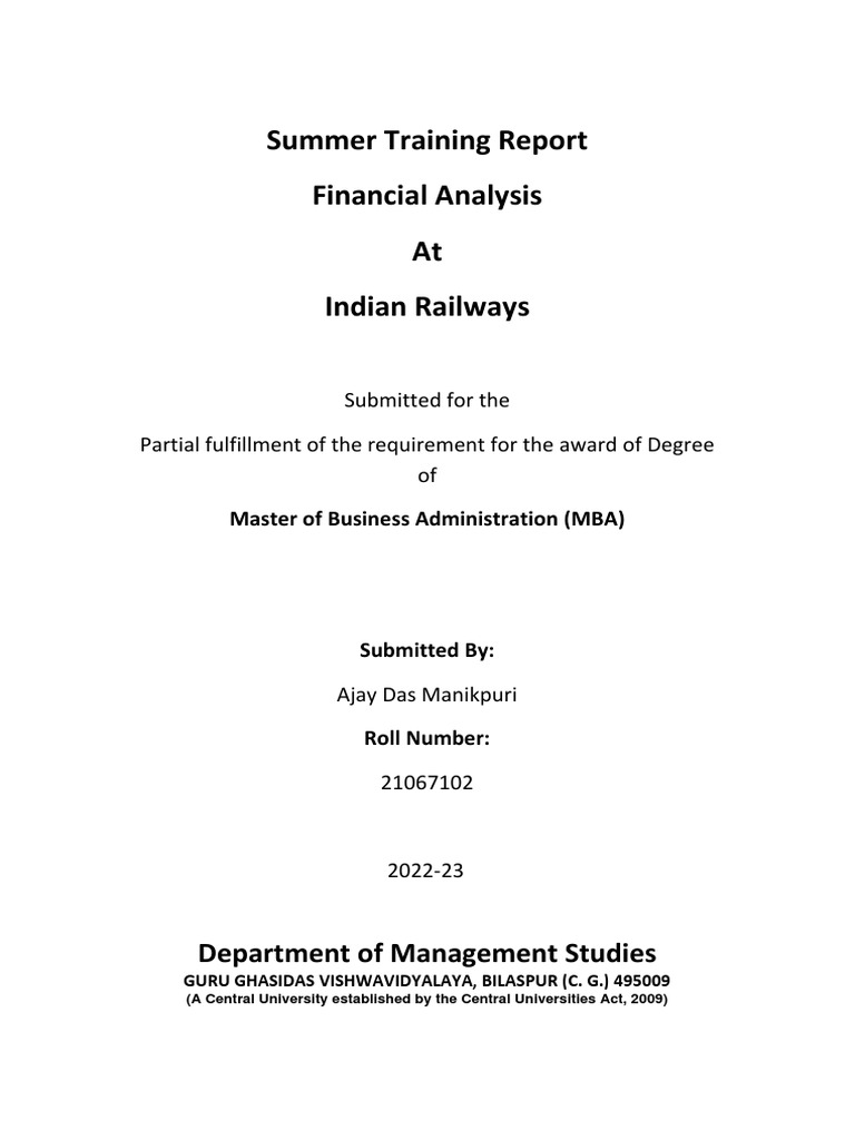 Summer Trainig Report (Ajay Das) | PDF | Rail Transport | Rail Freight ...