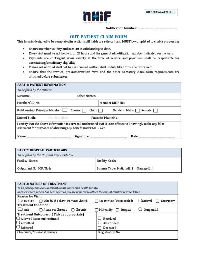 Out-Patient Claim Form: To Be Filled by The Patient | Download Free PDF ...
