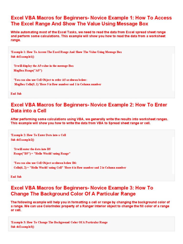 Excel Vba Macros For Beginners Pdf Microsoft Excel Computer 4035