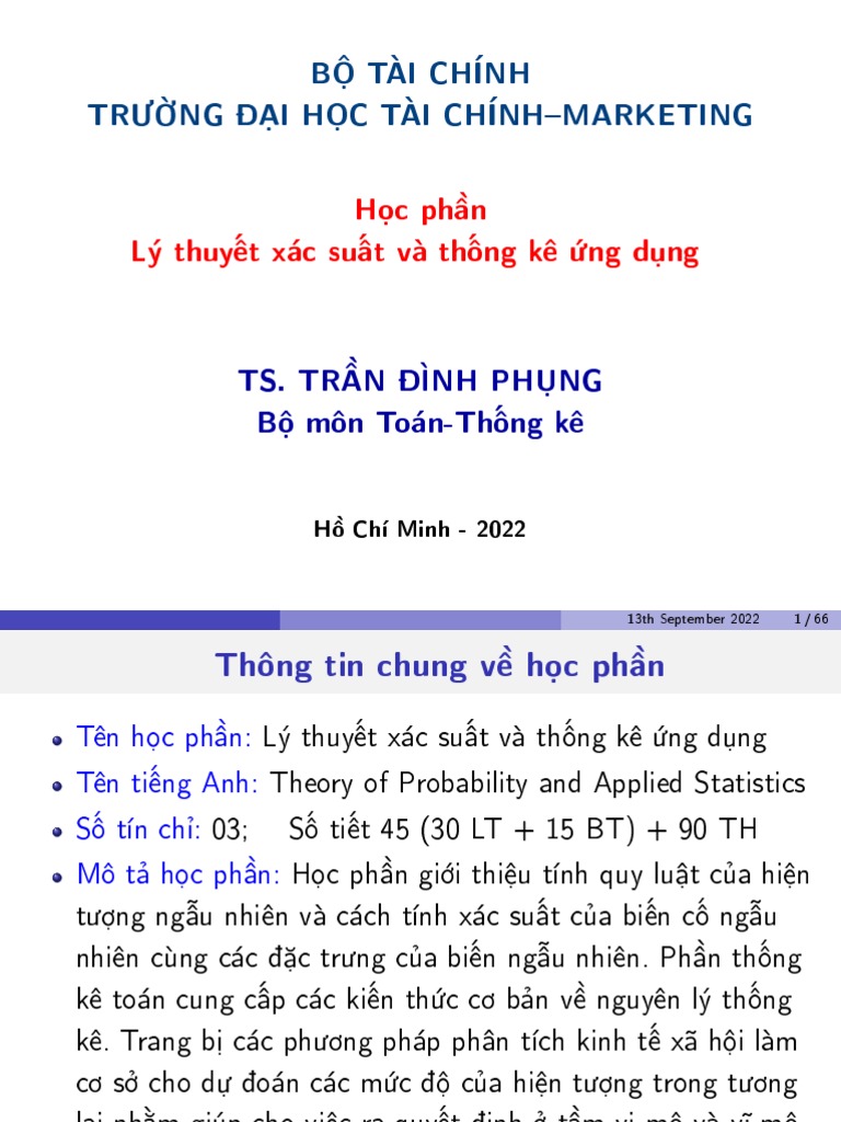 Bë T I CH NH Tr×Íng I Håc T I CH Nhmarketing: Håc PH N LÞ Thuy T X¡C Su T V Thèng K Ùng Döng | PDF