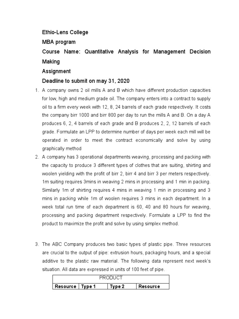 Quantative Anaysis Assignment | PDF