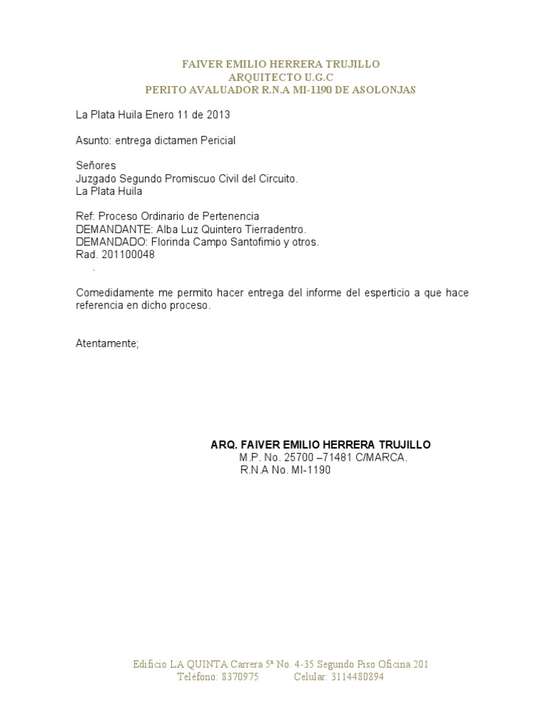 Faiver Emilio Herrera Trujillo Arquitecto U.G.C Perito Avaluador R.N.A ...