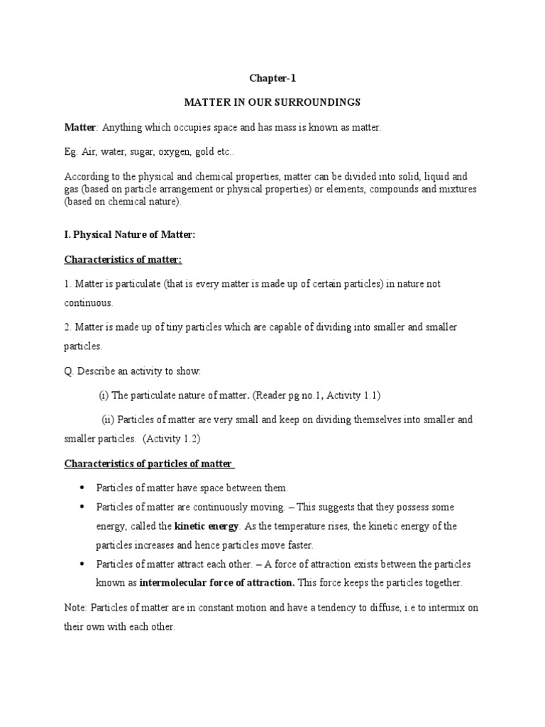 Chapter 1 - Matter in Our Surroundings - Notes 1 | PDF | Gases | Matter