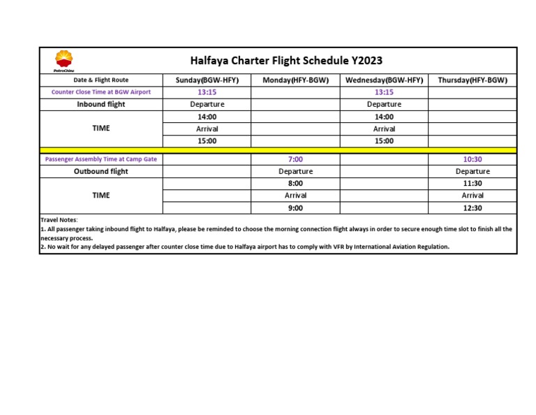 Halfaya Flight Schedule 2023 | PDF