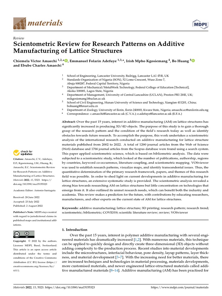 Scientometric Review For Research Patter | PDF | 3 D Printing ...