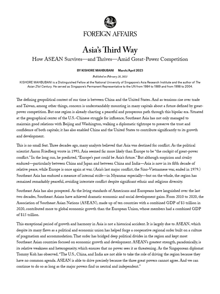 Asia's Third Way - Foreign Affairs | PDF | China | World Politics