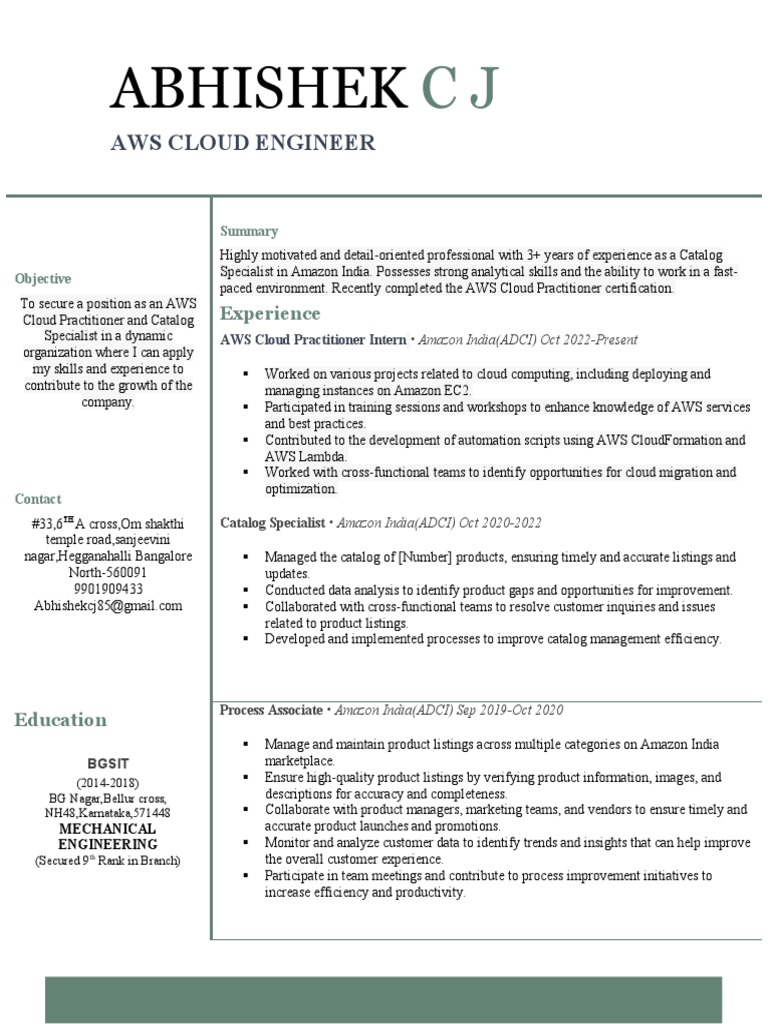 Abhishek: Aws Cloud Engineer | PDF | Amazon Web Services | Cloud Computing