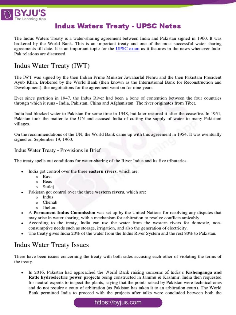 Indus-Waters-Treaty-UPSC-Notes | PDF | Government | International Relations