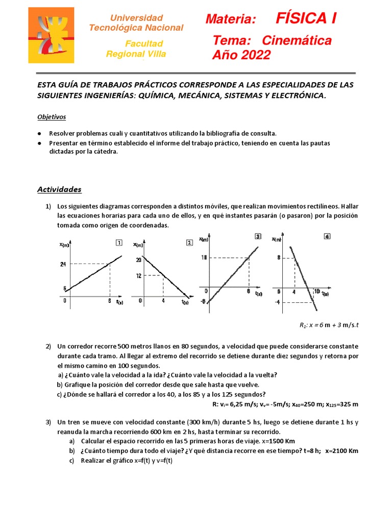 3 - Guía Ejercicios de Cinemática - 2022 | PDF | Velocidad | Fuerza