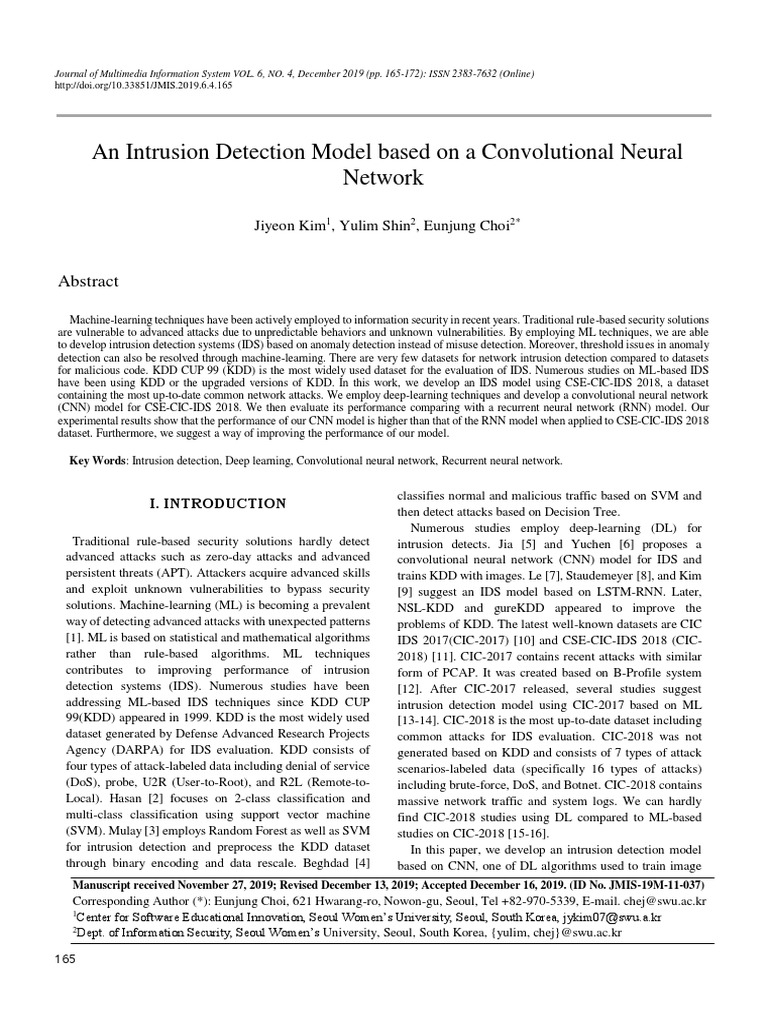 An Intrusion Detection Model Based On A Convolutio | PDF | Machine Learning | Deep Learning