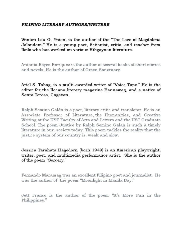 Midterm REVIEW FILIPINO LITERARY AUTHORS | PDF