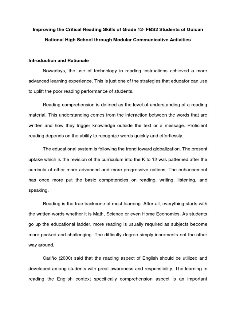 Enhancing Grade 12 Reading Skills at Guiuan | PDF | Reading ...