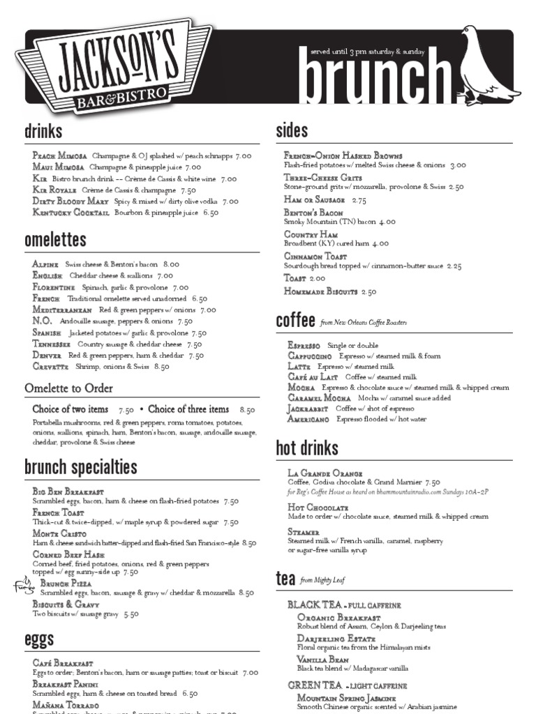 Jacksons Brunch Menu | PDF | Foods | Cuisine