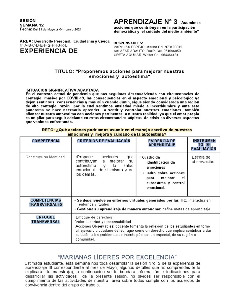 Semana 12 - DPCC - Cuarto | PDF | Relaciones personales, crianza y desarrollo personal