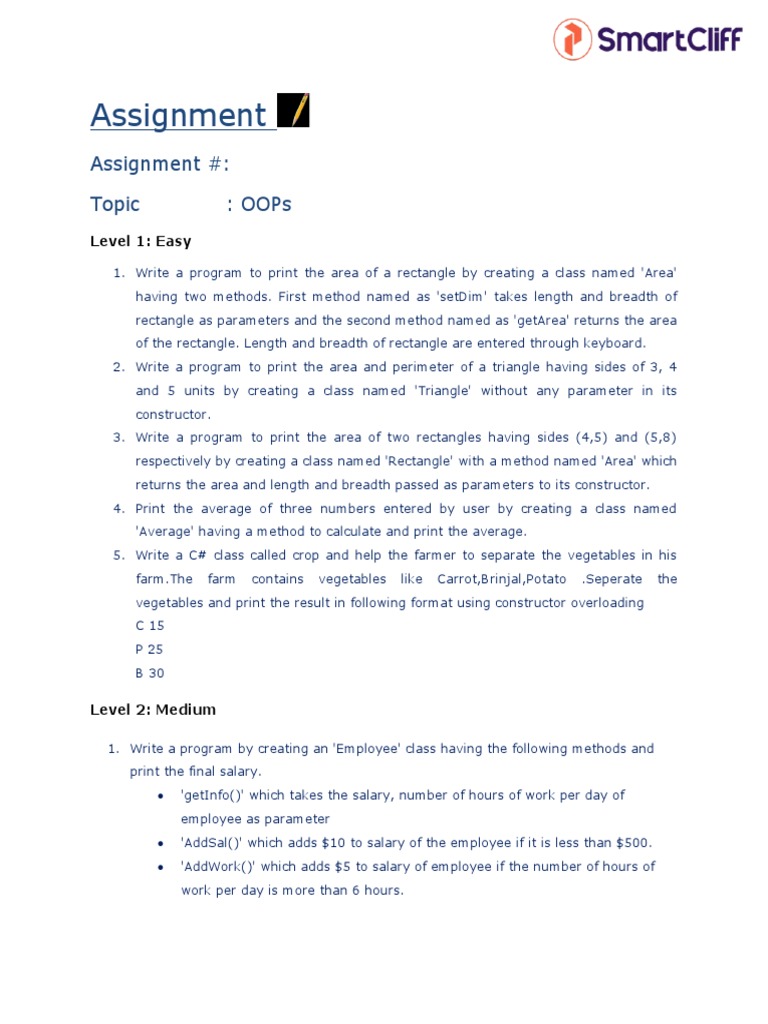 Assignment Topic Oops Pdf Class Computer Programming C Sharp Programming Language