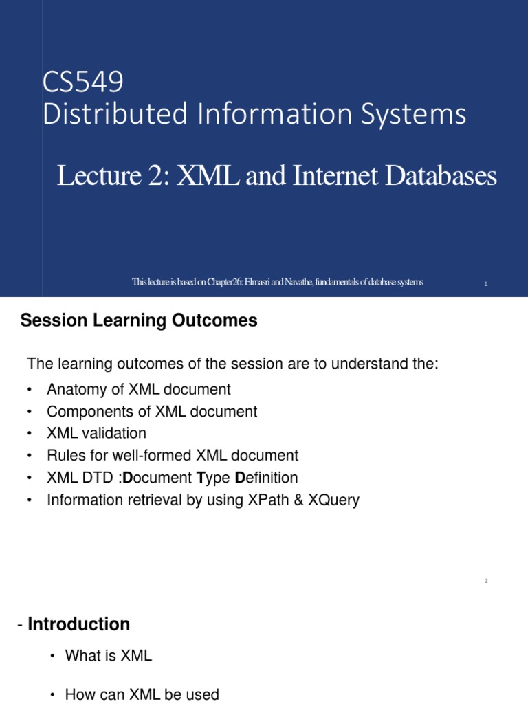 Cs549 Distributed Information Systems Lecture 2 Xml And Internet Databases Pdf Xml Xml