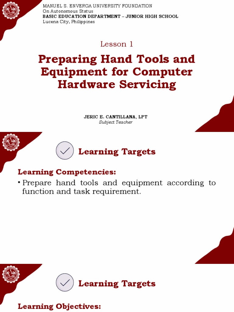 Preparing Hand Tools and Equipment For Computer Hardware Servicing | PDF | Hammer | Screw