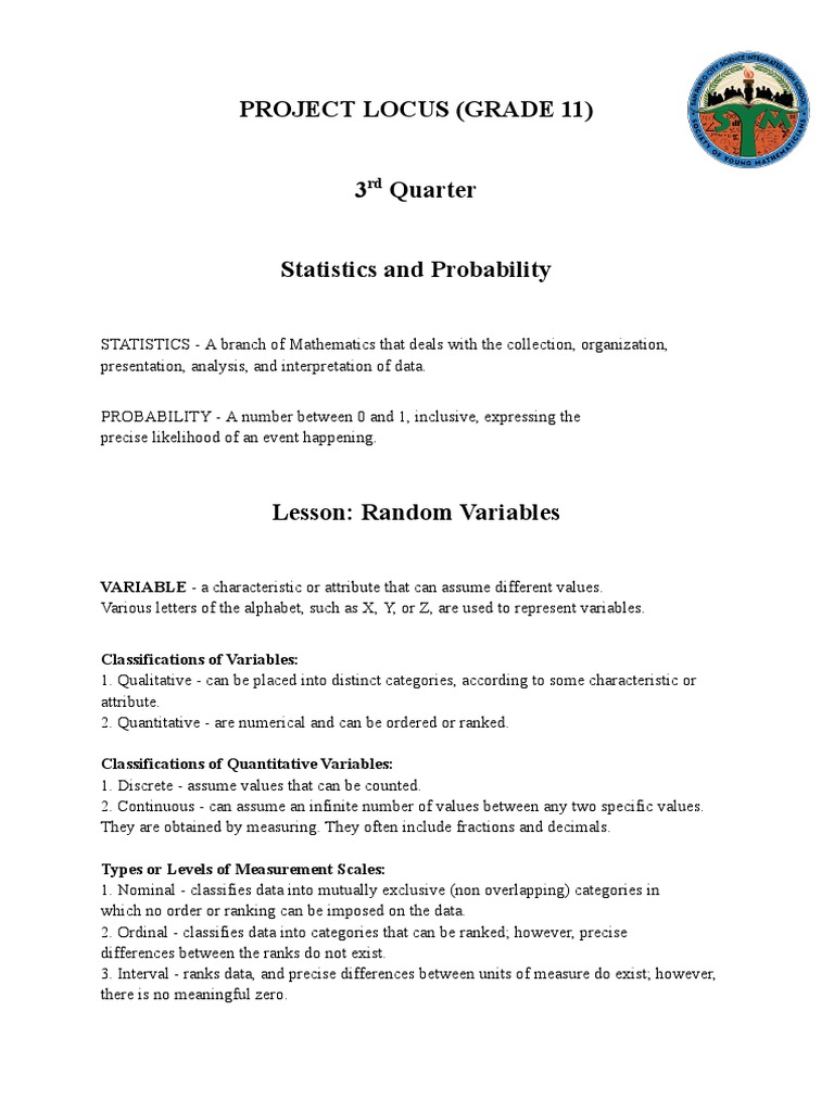 Project Locus Grade 11 | PDF | Normal Distribution | Variance